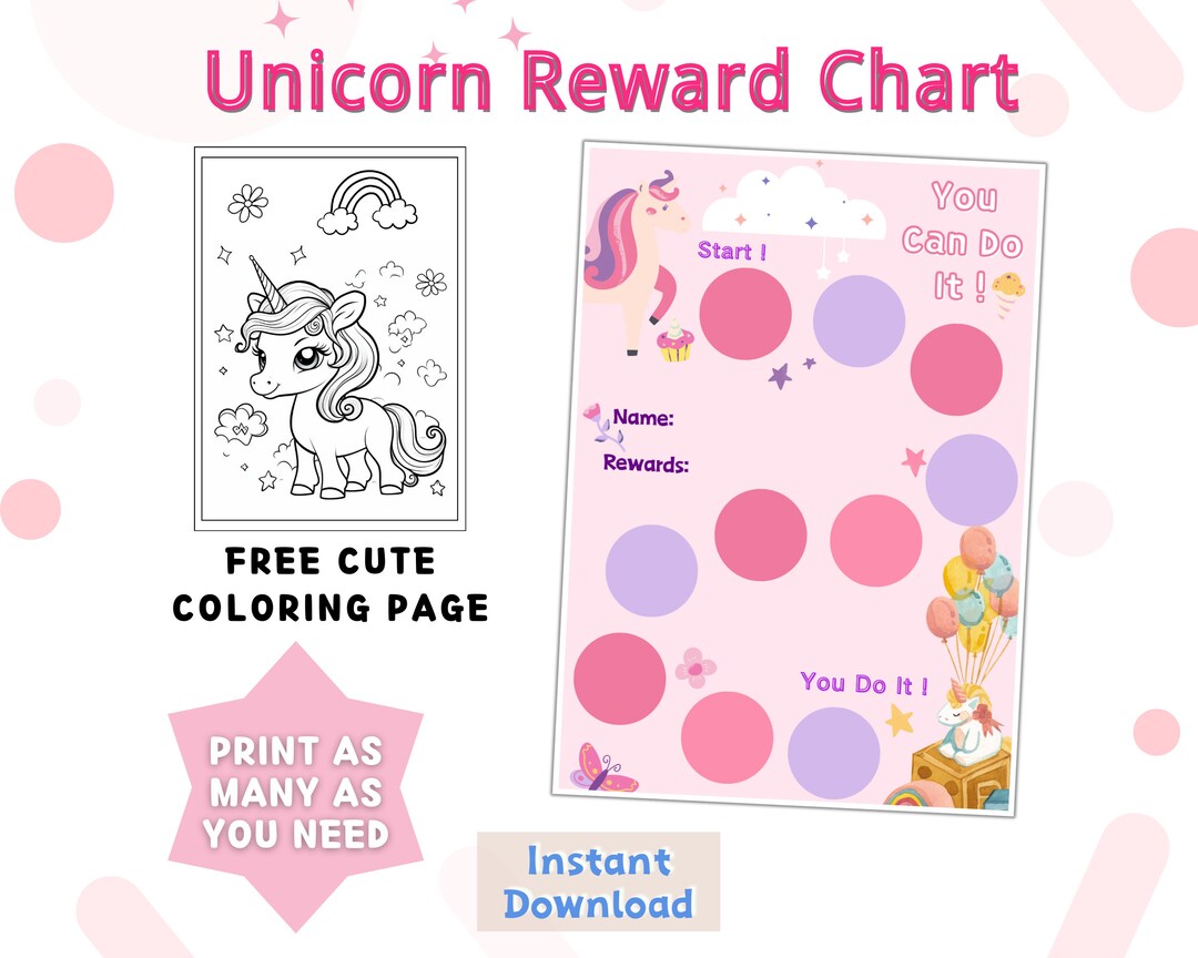 Printable Unicorn Reward Chart, Reward Chart Kids Girls, Daily Chore ...