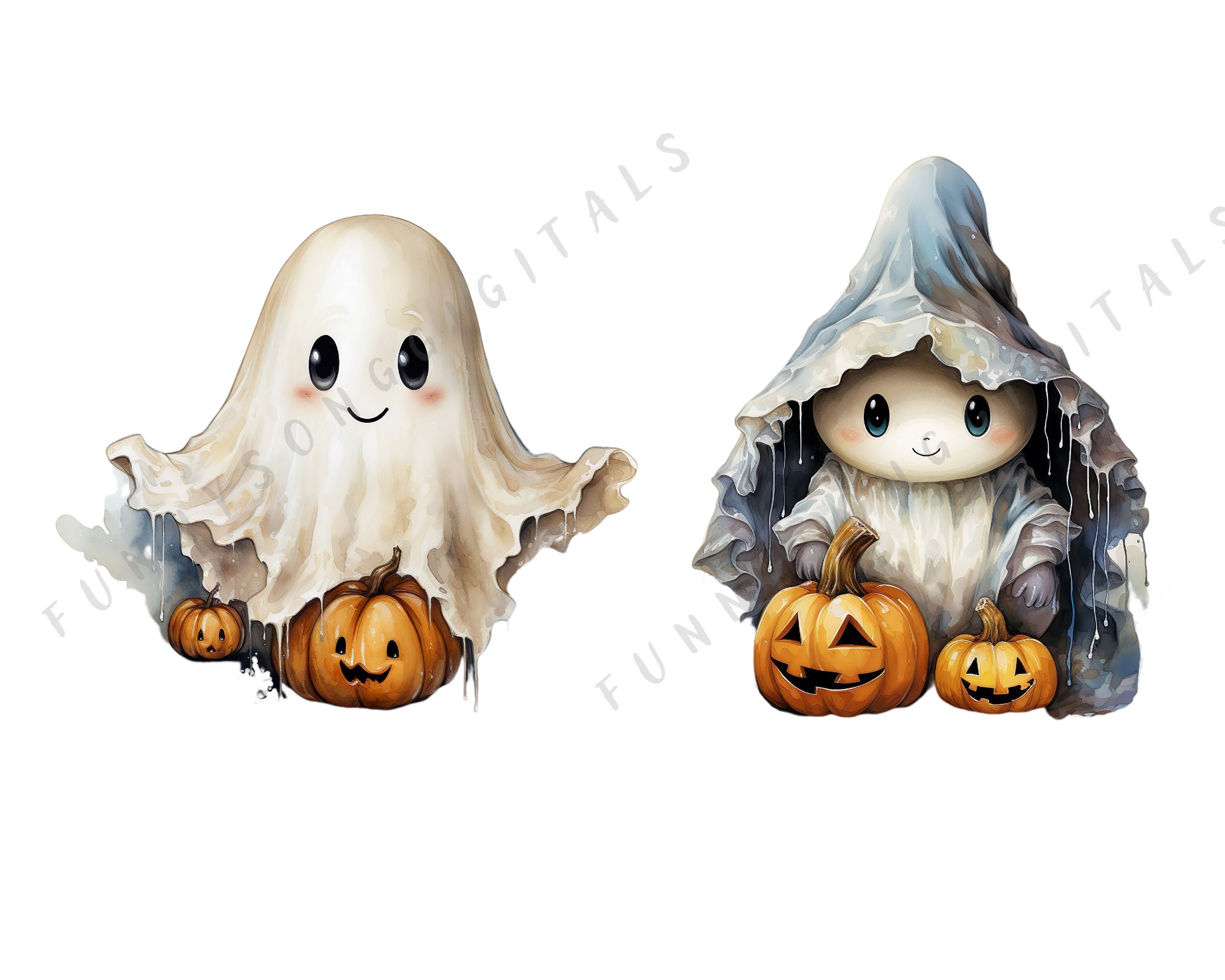 12 PNG Watercolor Cute Ghost Clipart Watercolor Halloween Clipart ...