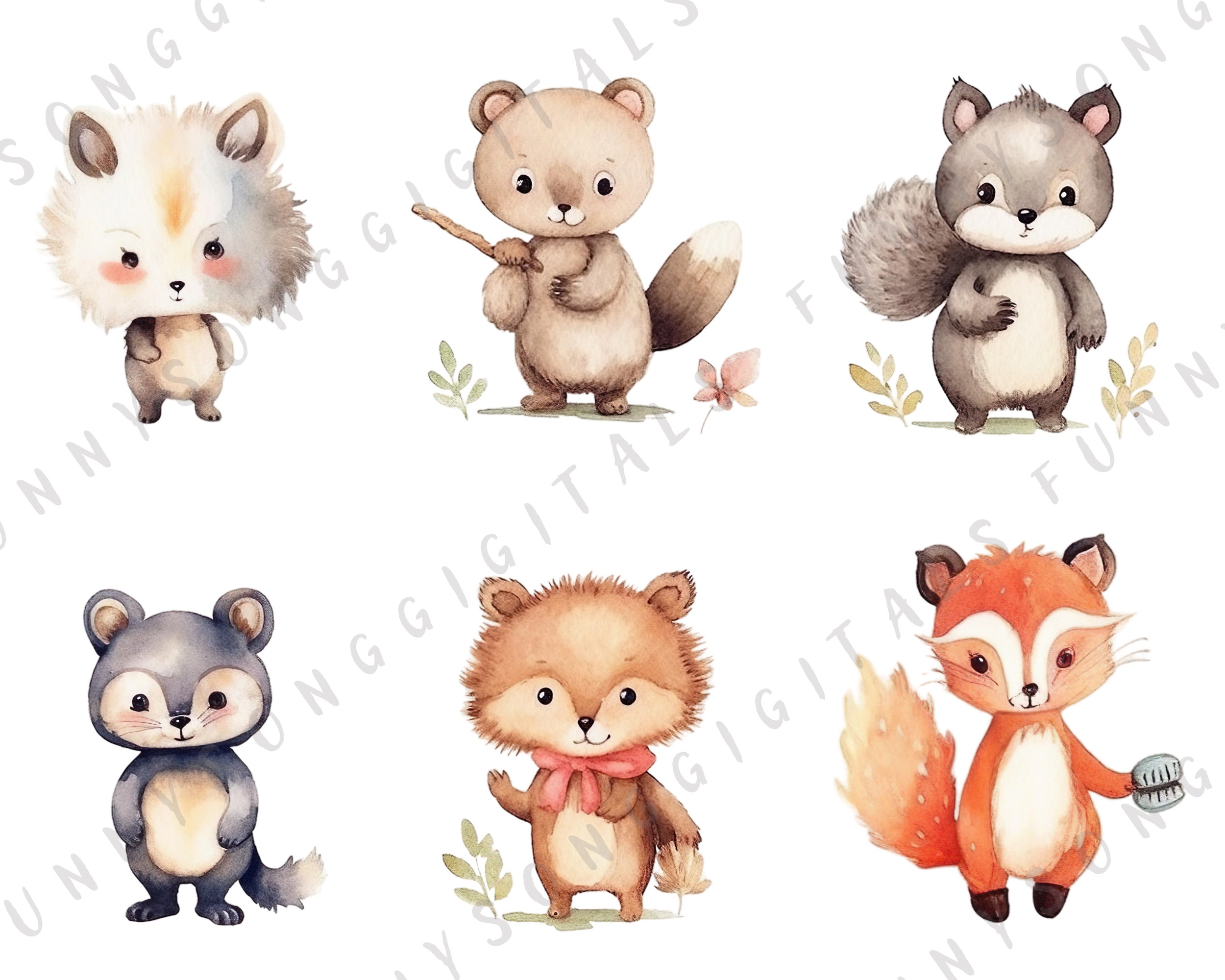 26 Watercolor Woodland Animals Clipart Forest Animals PNG Forest Cute ...