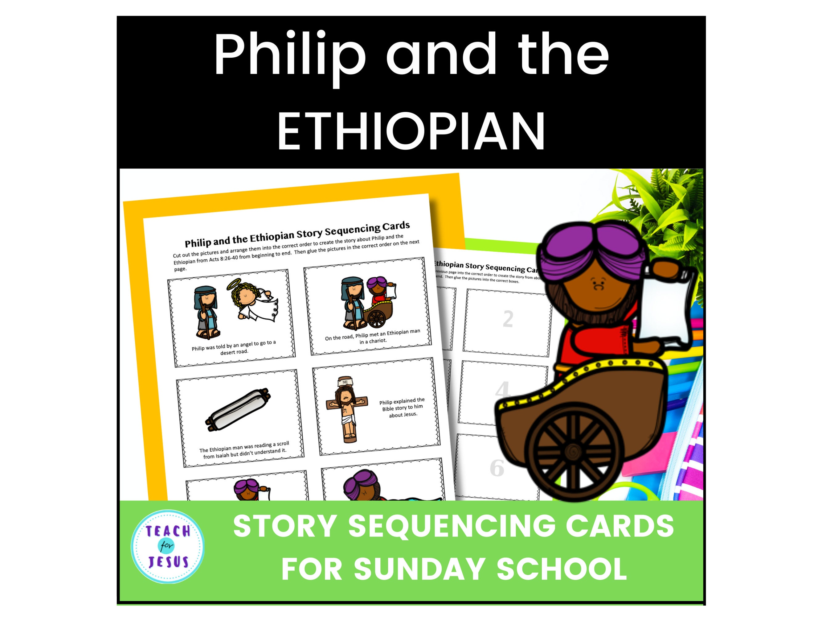 Philip and the Ethiopian Bible Story Sequencing Cards for Sunday School ...
