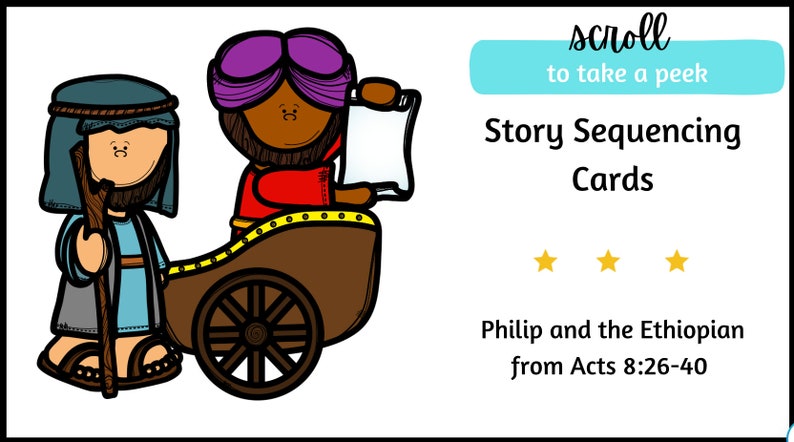 Philip and the Ethiopian Bible Story Sequencing Cards for Sunday School ...
