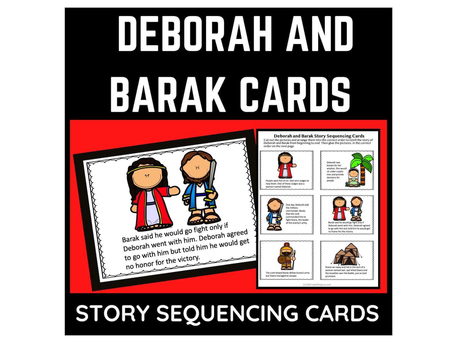 Deborah and Barak Bible Story Sequencing Cards for Sunday School ...