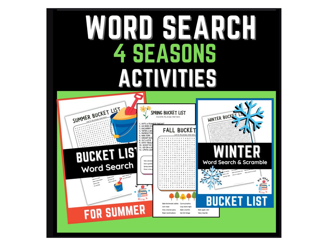 Word Search for Every Season Winter Fall Spring Summer Bucket List Word ...