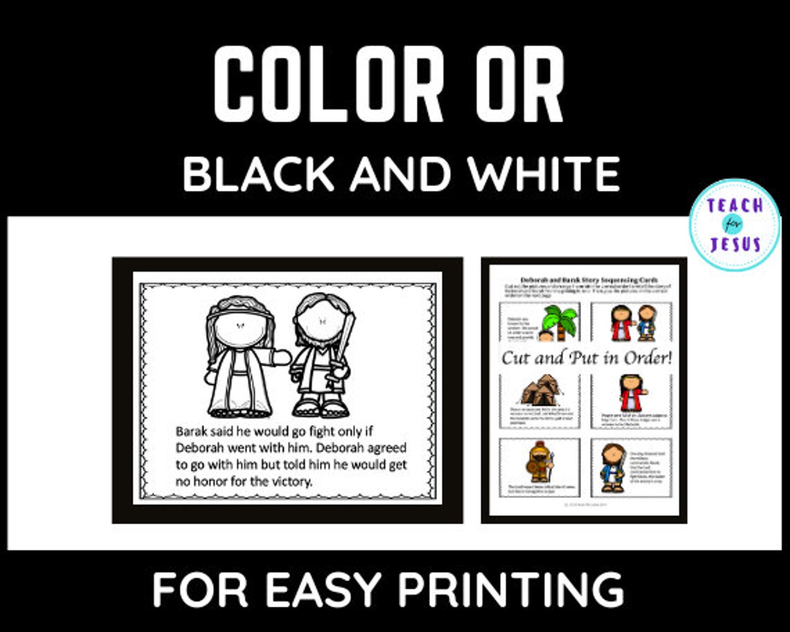 Deborah and Barak Bible Story Sequencing Cards for Sunday School ...