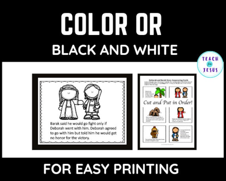 Deborah and Barak Bible Story Sequencing Cards for Sunday School ...