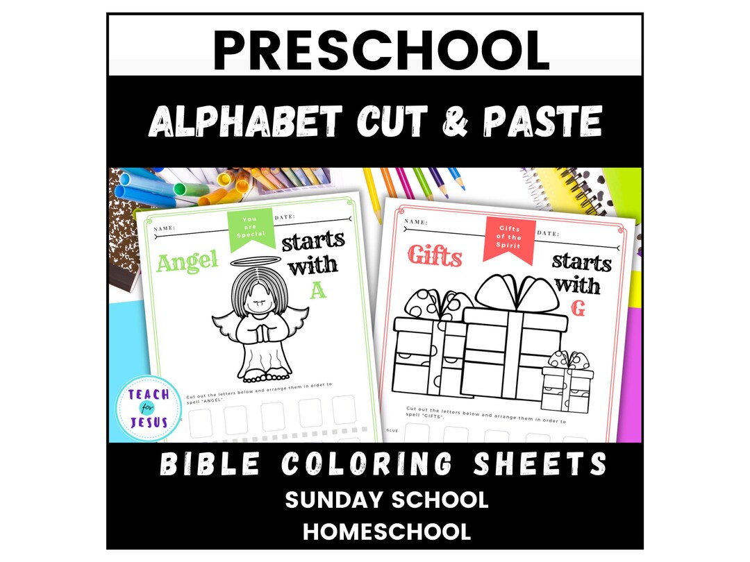 Bible Alphabet Coloring Pages: Preschool Cut and Paste Activity ...