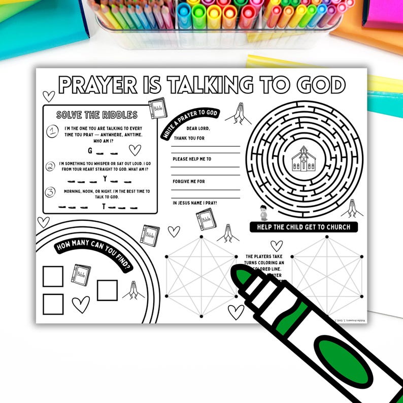 Kids Bible Activity Placemat Bundle Printables - Children Bible ...
