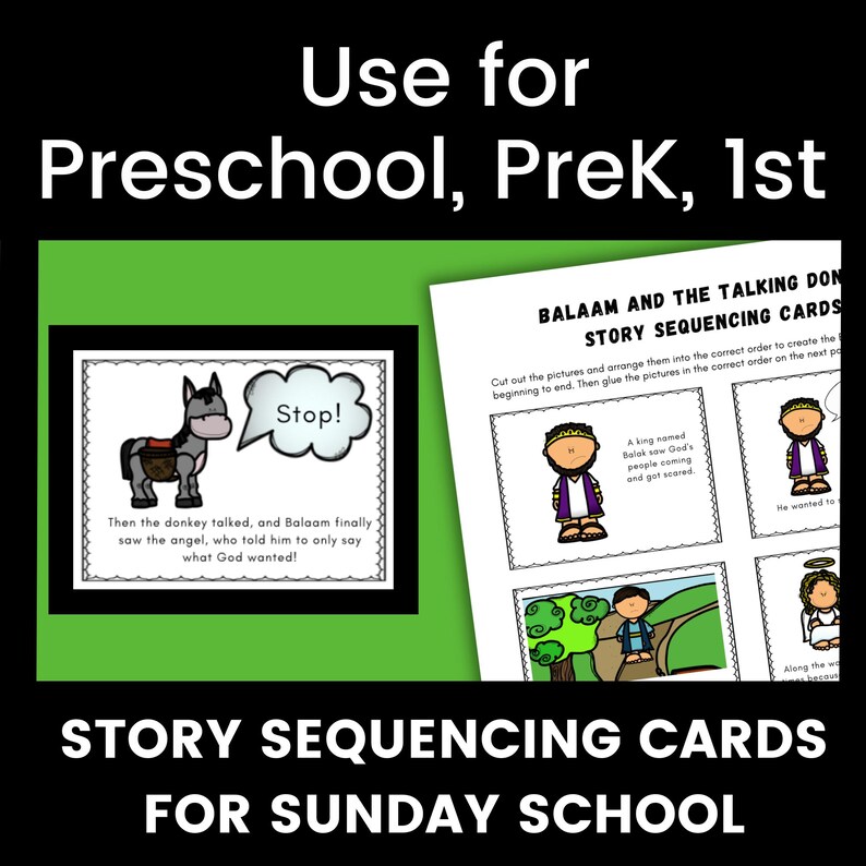 Balaam and the Talking Donkey Bible Story Sequencing Cards for Sunday ...