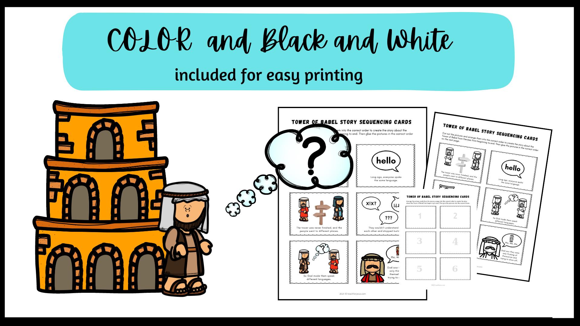 The Tower of Babel Bible Story Sequencing Cards for Sunday School ...