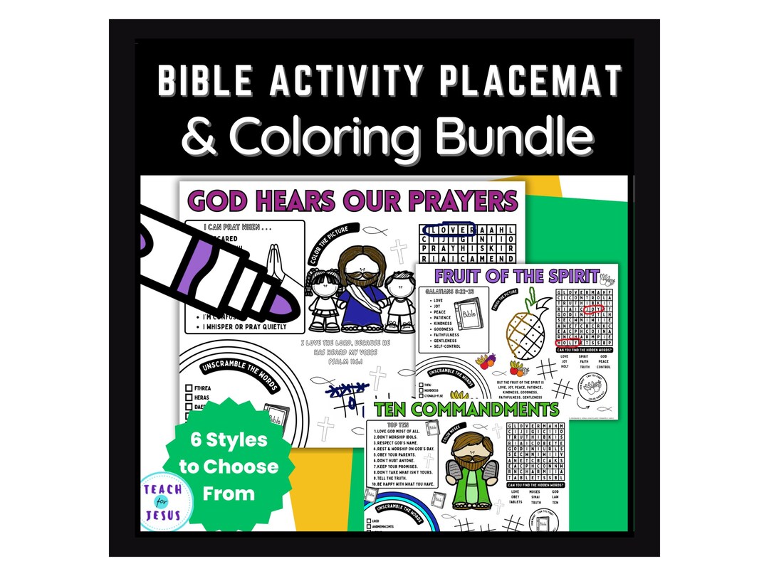 Kids Bible Activity Placemat Bundle Printables - Children Bible ...