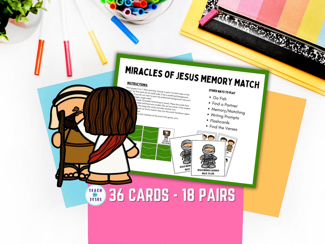 Miracles of Jesus Matching Card Game - Bible Story Lessons Activities ...