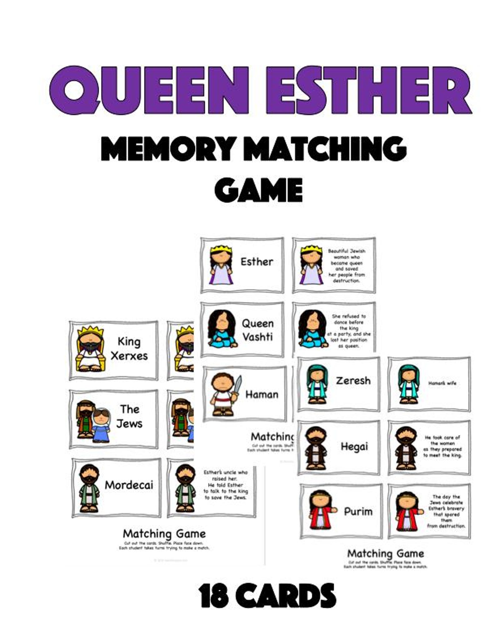 Queen Esther Memory Match Game for Preschool and Sunday School Bible ...