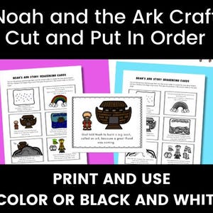 Noah's Ark Bible Story Sequencing Cards for Sunday School Lessons ...