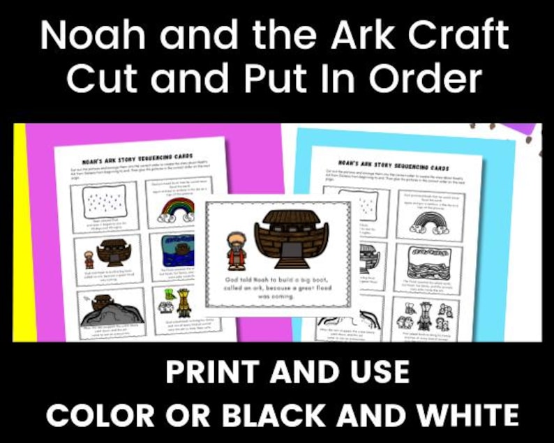 Noah's Ark Bible Story Sequencing Cards for Sunday School Lessons ...