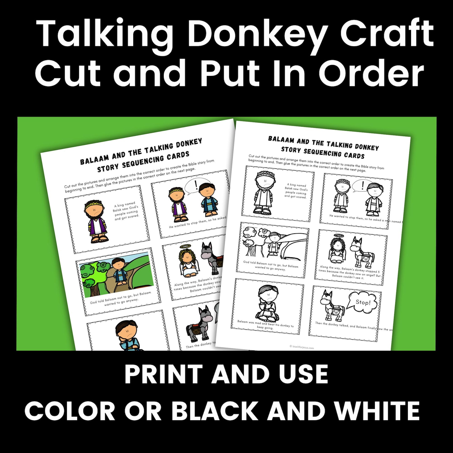 Balaam and the Talking Donkey Bible Story Sequencing Cards for Sunday ...