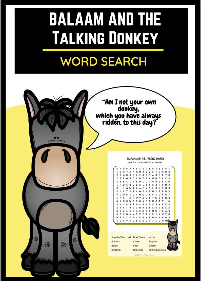 Balaam and the Talking Donkey Bible Word Search Puzzle for Kids Sunday ...