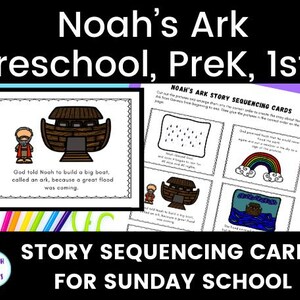 Noah's Ark Bible Story Sequencing Cards for Sunday School Lessons ...
