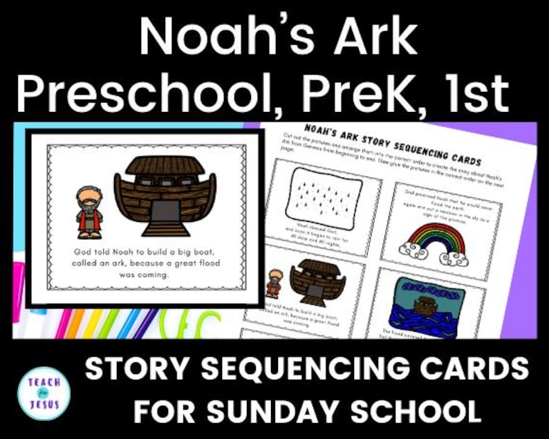 Noah's Ark Bible Story Sequencing Cards for Sunday School Lessons ...