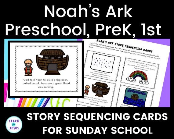 Noah's Ark Bible Story Sequencing Cards for Sunday School Lessons ...