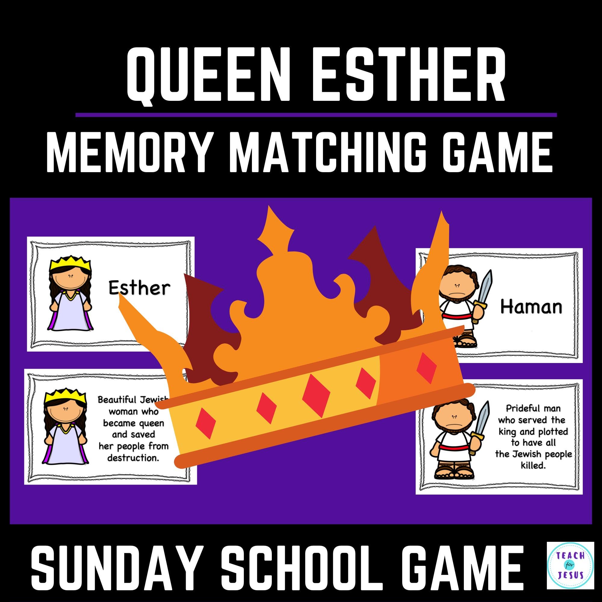 Queen Esther Memory Match Game for Preschool and Sunday School Bible ...