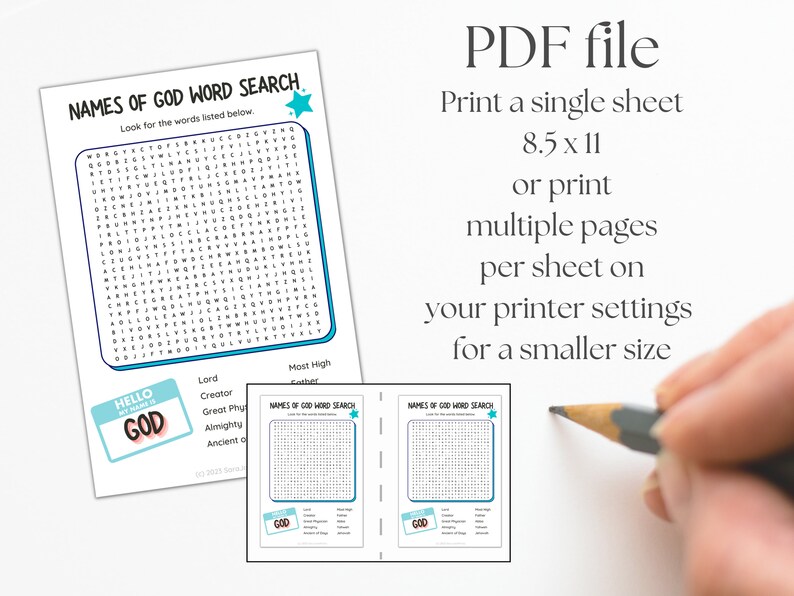 Word Search for Sunday School About the Names of God and the - Etsy
