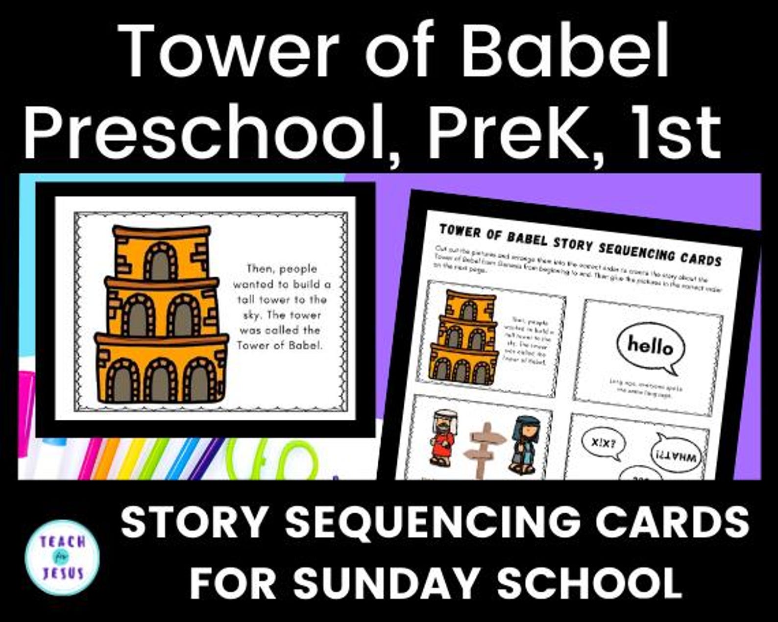 The Tower of Babel Bible Story Sequencing Cards for Sunday School ...