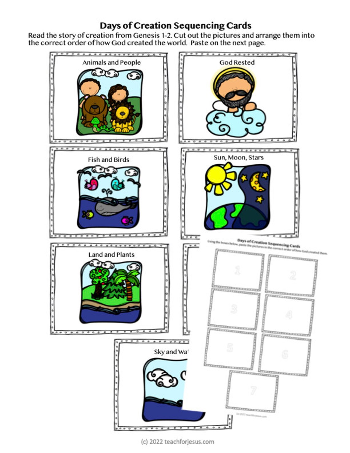 Days of Creation Bible Story Sequencing Cards for Kids for Sunday ...