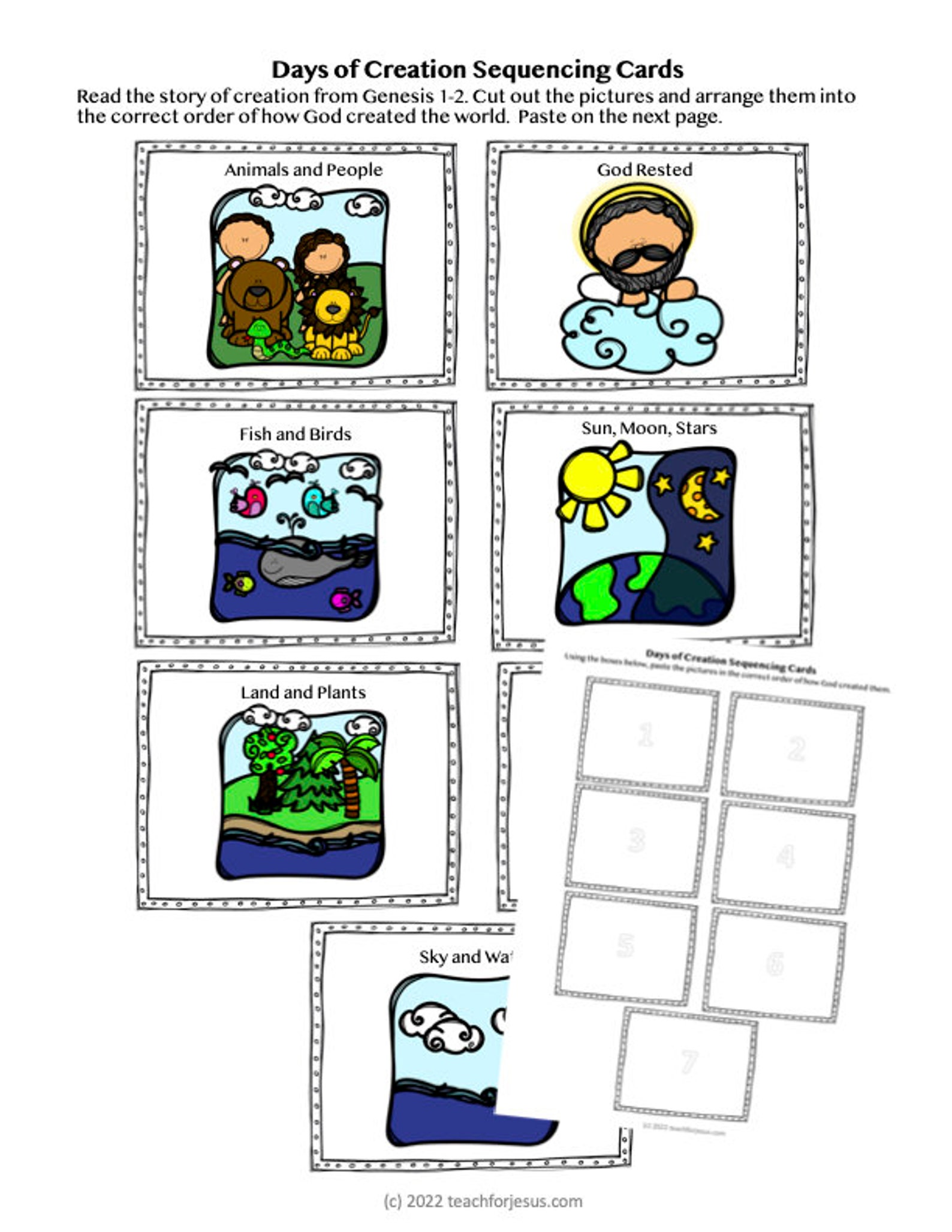 Days of Creation Bible Story Sequencing Cards for Kids for Sunday ...