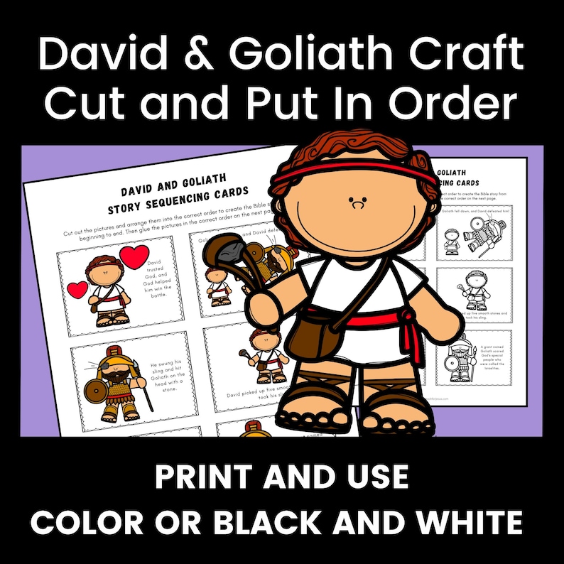 David and Goliath Bible Story Sequencing Cards for Sunday School ...