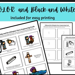 Philip and the Ethiopian Bible Story Sequencing Cards for Sunday School ...