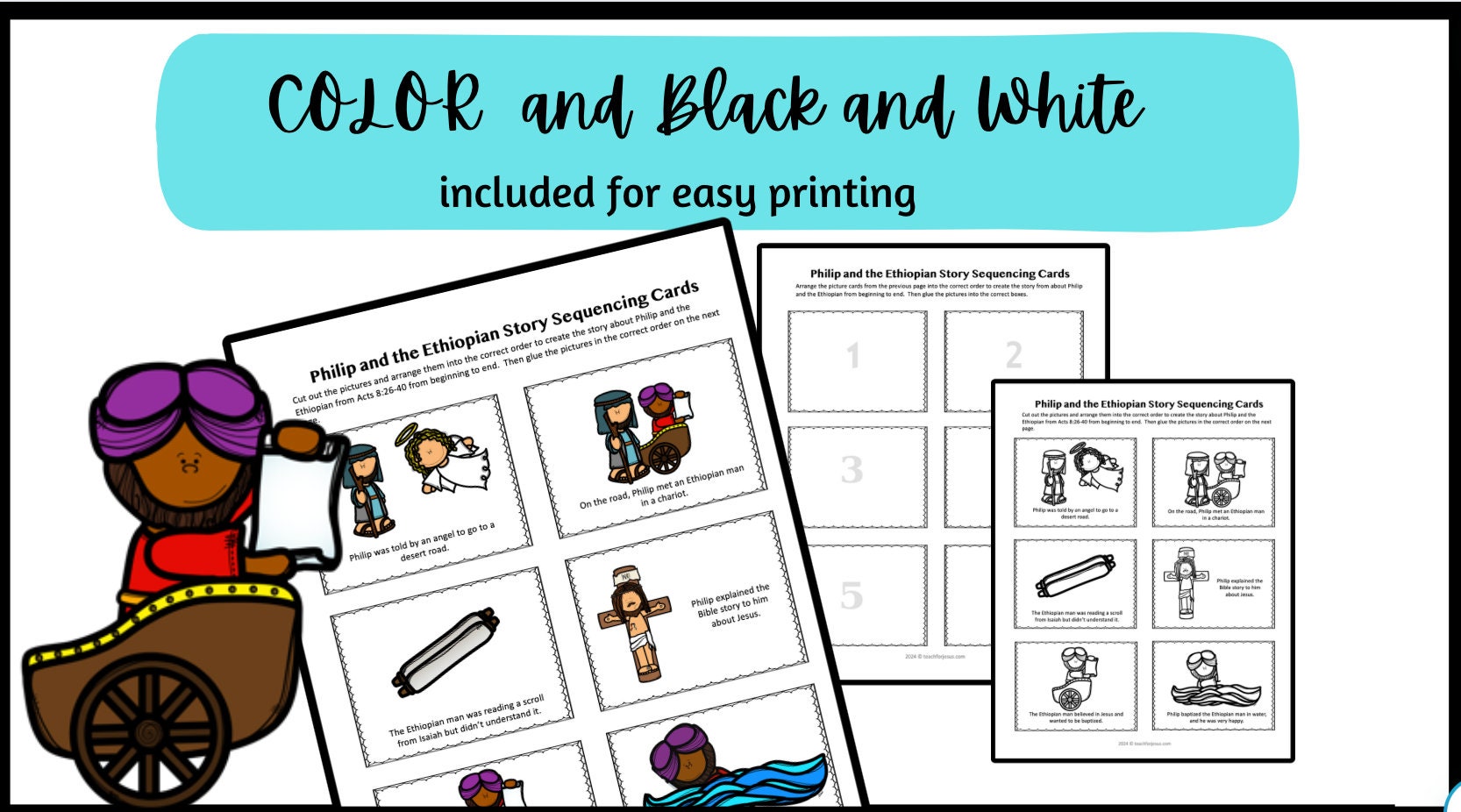 Philip and the Ethiopian Bible Story Sequencing Cards for Sunday School ...