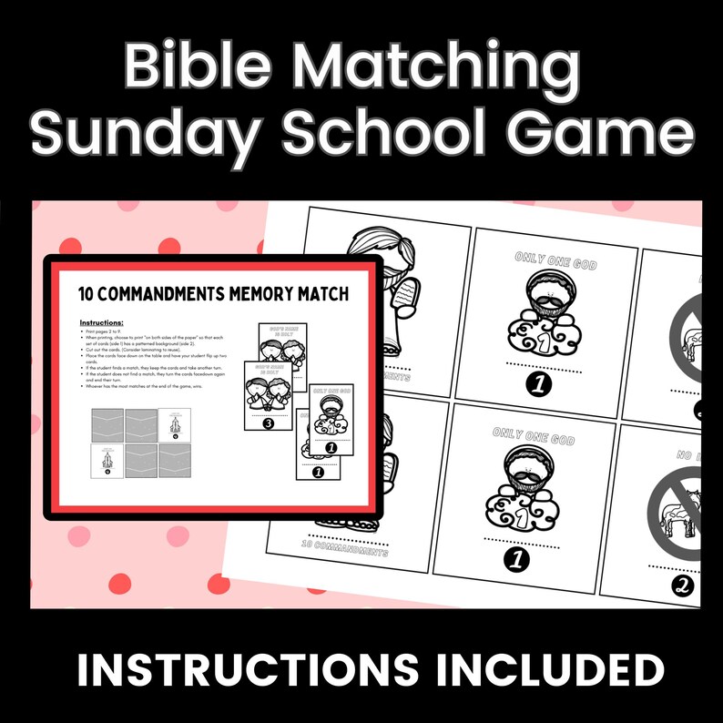 Ten Commandments Memory Match Game for Sunday School Kids to Review the ...