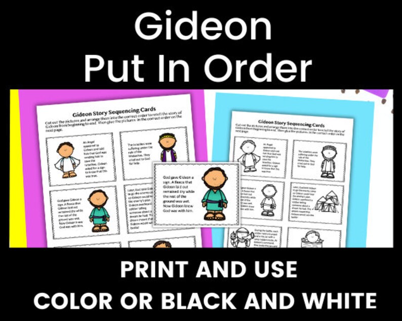 Gideon Old Testament Bible Story Sequencing Cards for Sunday School ...
