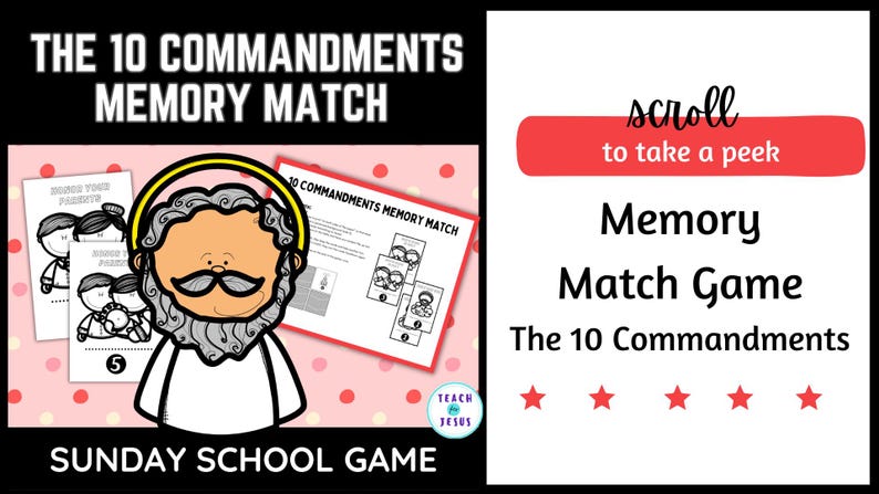 Ten Commandments Memory Match Game for Sunday School Kids to Review the ...