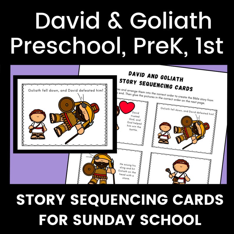 David and Goliath Bible Story Sequencing Cards for Sunday School ...