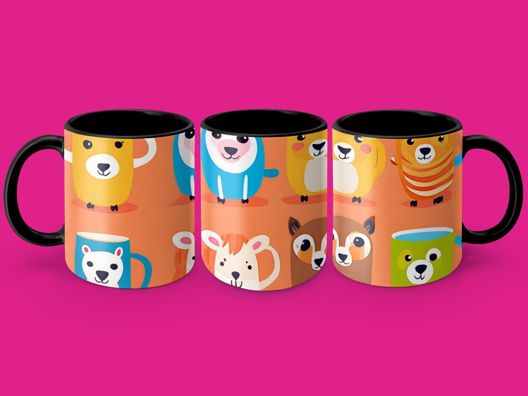 Cute Animal Cartoon Mug, Whimsical Illustrated Coffee Cup, Gifts for ...