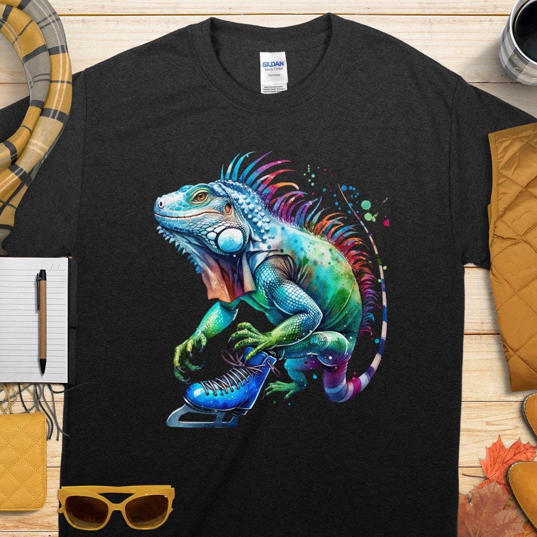 Colorful Iguana Ice Skating T-shirt, Vibrant Lizard Graphic Tee, Unisex ...