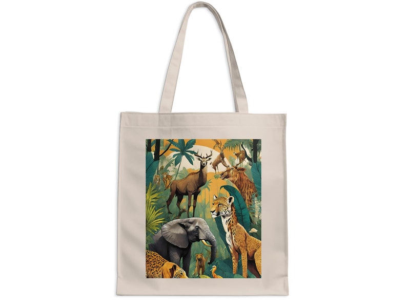 Jungle Safari Animals Tote Bag, Tropical Forest Elephant Giraffe Print ...