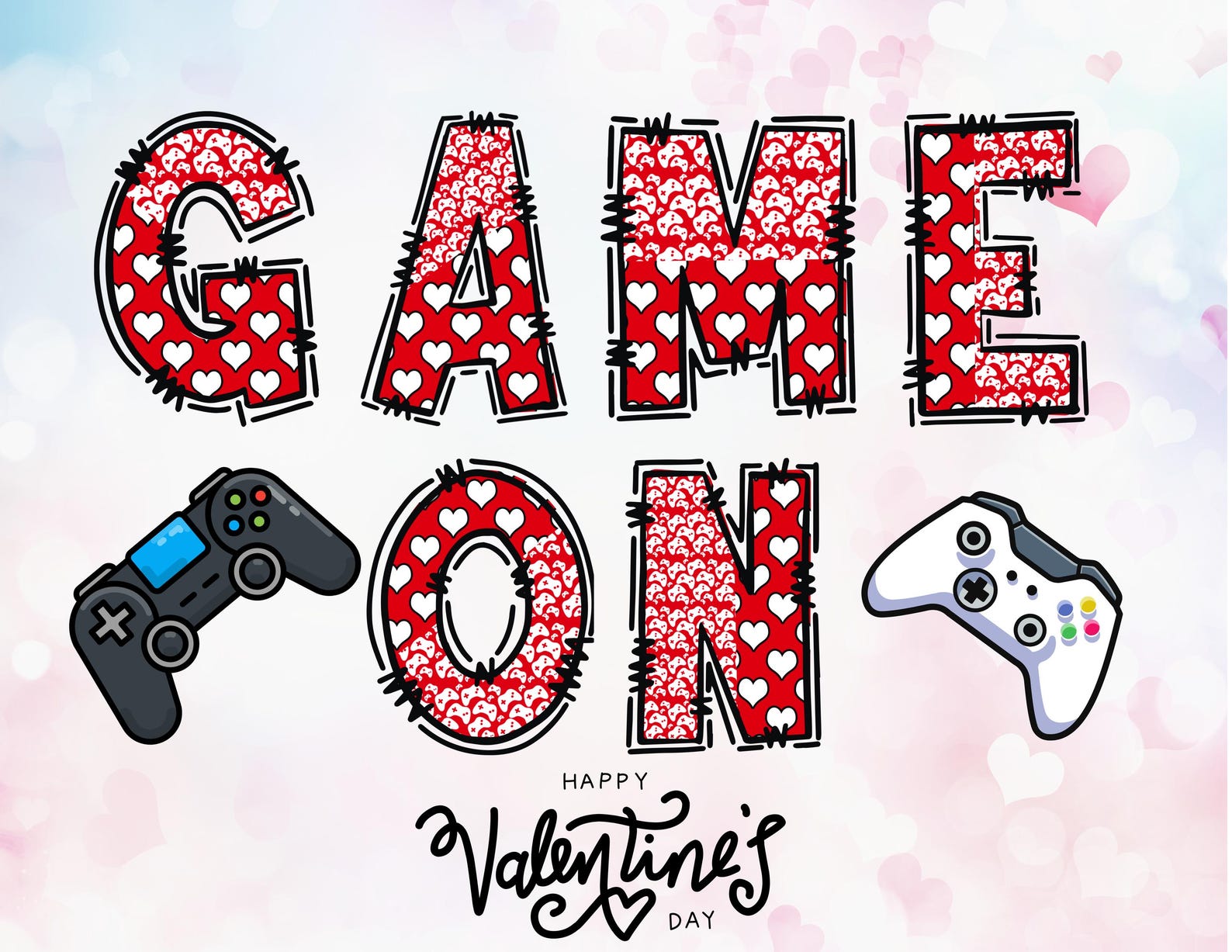 Valentine Alphabet Red Heart & Gaming Controller Letters and Numbers ...