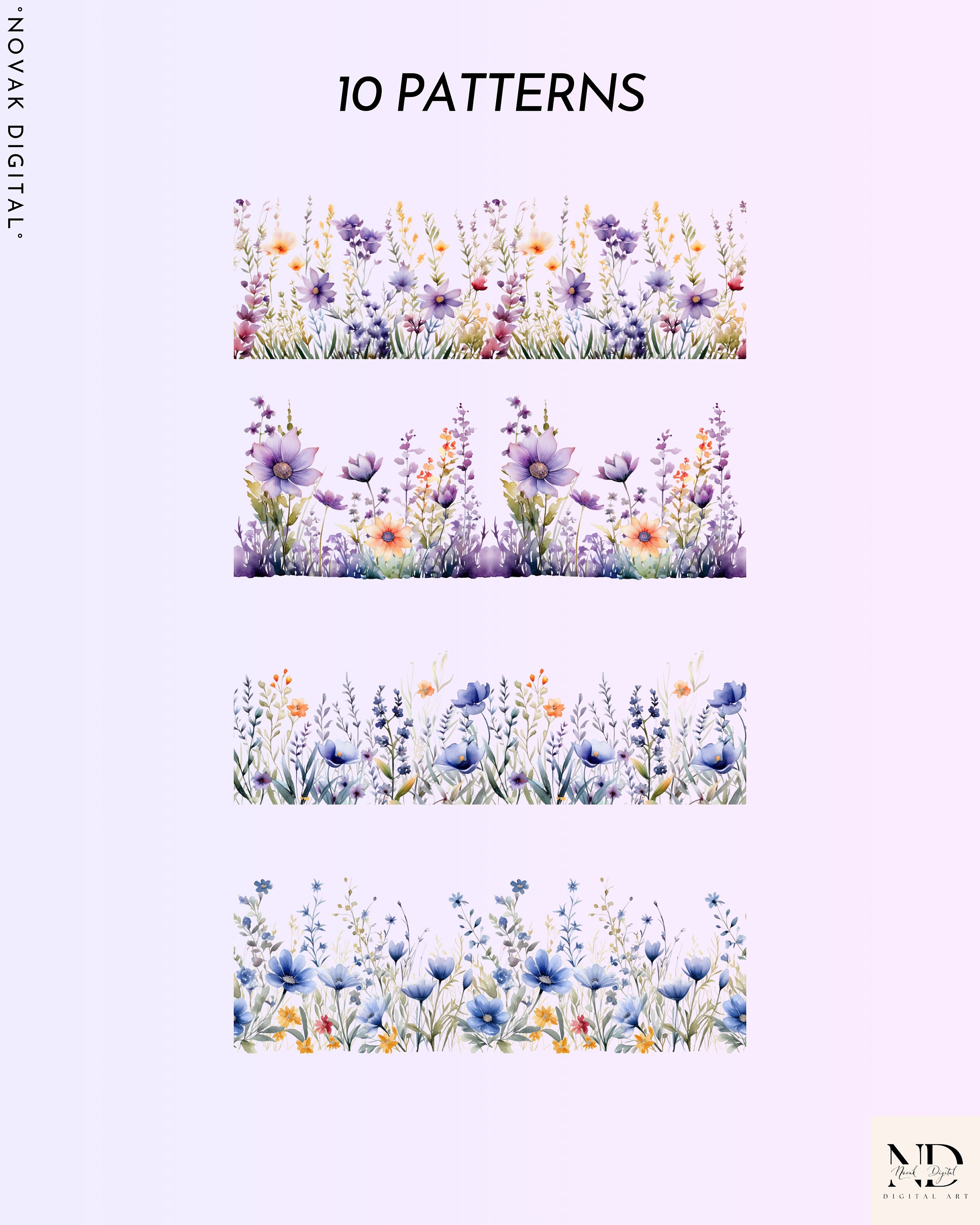 Watercolor Floral Purple & Indigo Borders Clipart 42 PNG Watercolor ...