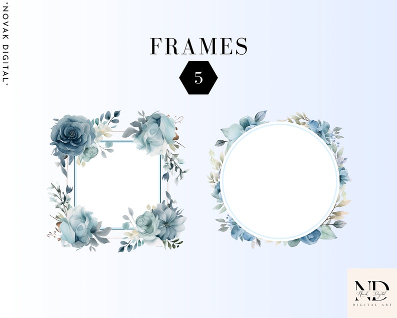 Watercolor Dusty Blue Floral Clipart PNG Graphic Bundle, Blue Flowers ...