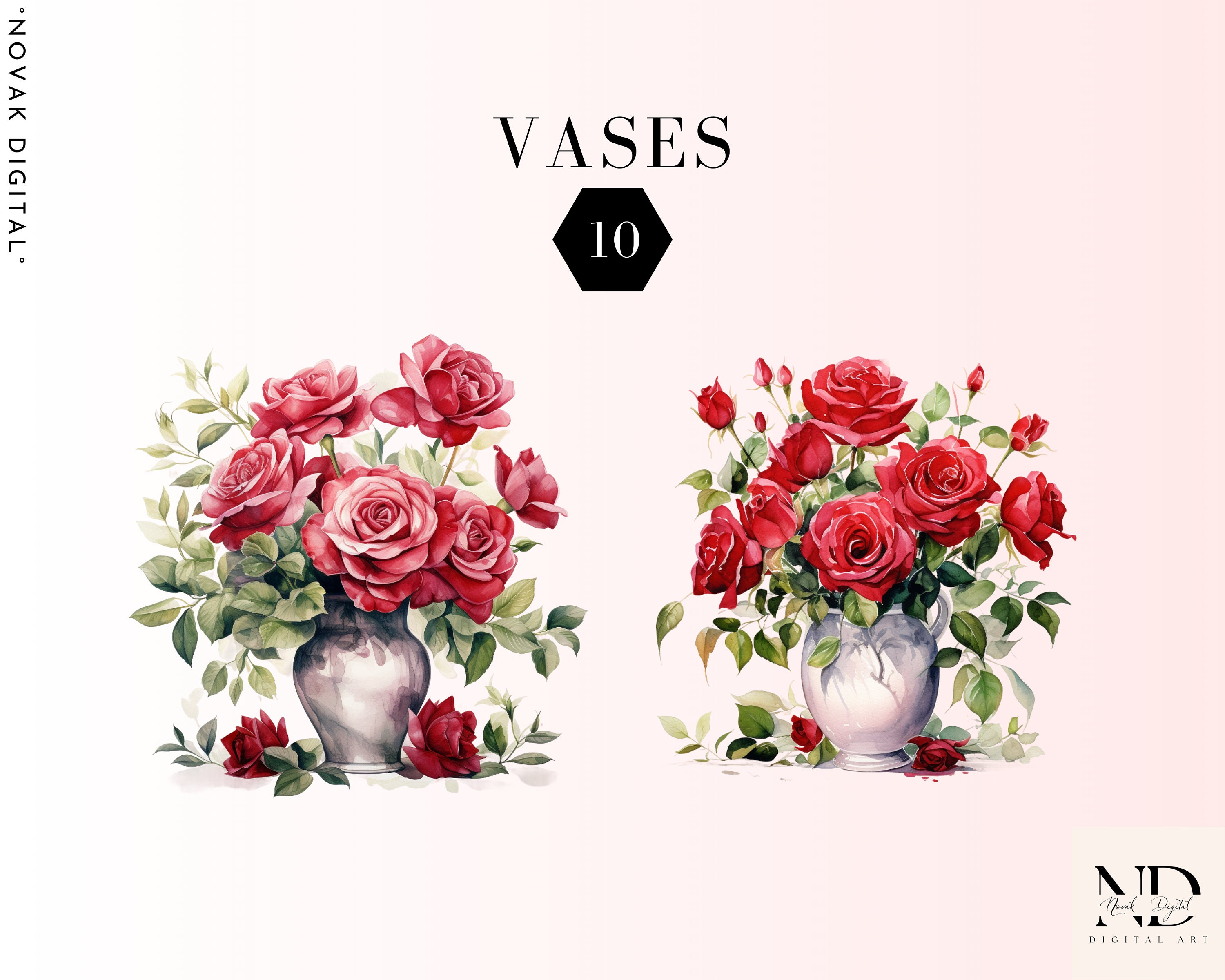 Watercolor Roses Clipart PNG Set of 55, Red Roses Flowers, Red Roses ...