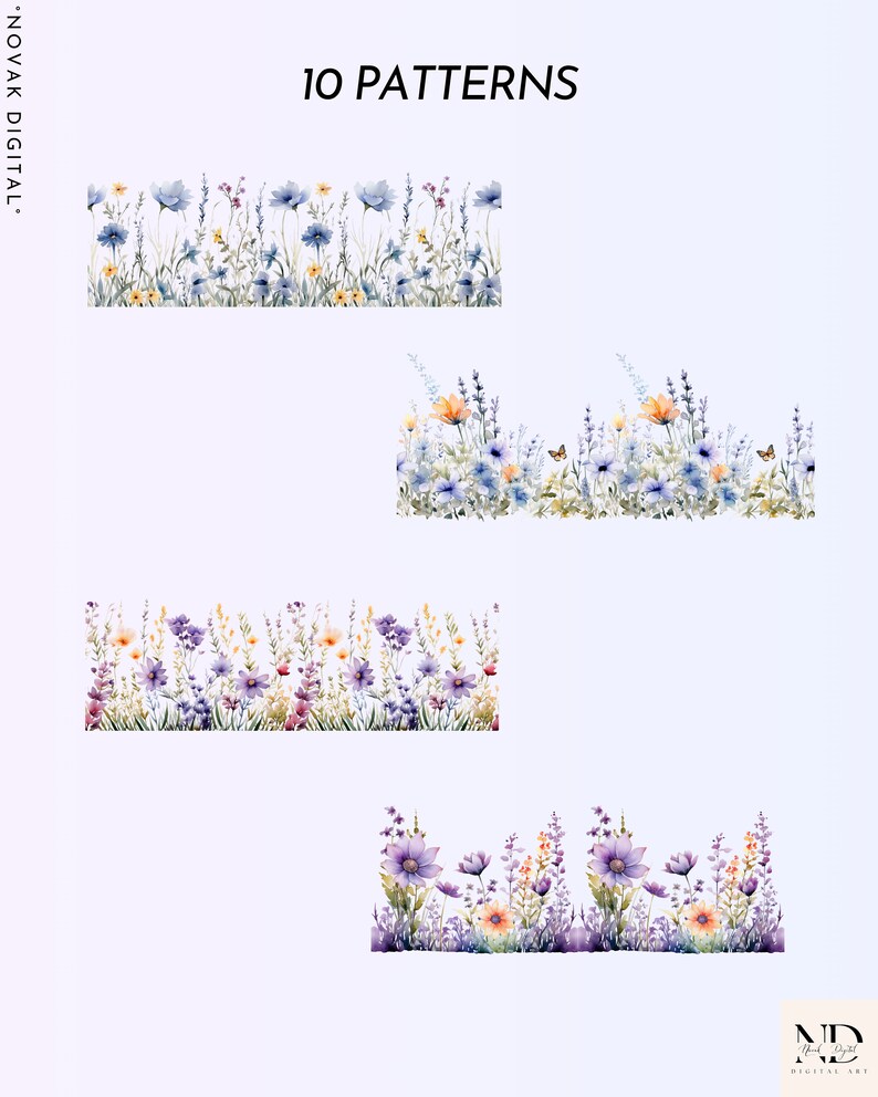 Watercolor Floral Blue & Purple Borders Clipart 42 PNG Watercolor ...