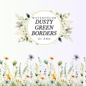 Watercolor Floral Purple & Green Borders Clipart 42 PNG Watercolor ...