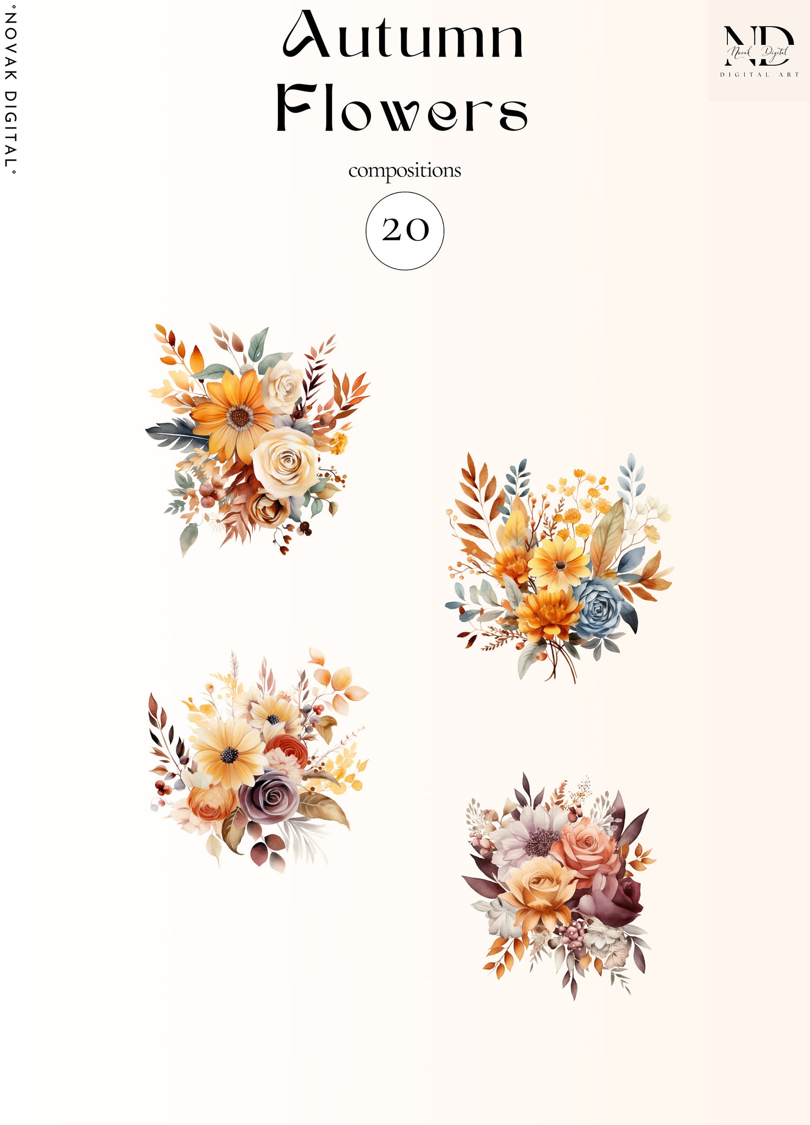 Watercolor Fall Flowers Clipart – Autumn Decor, 75 PNG Elements ...