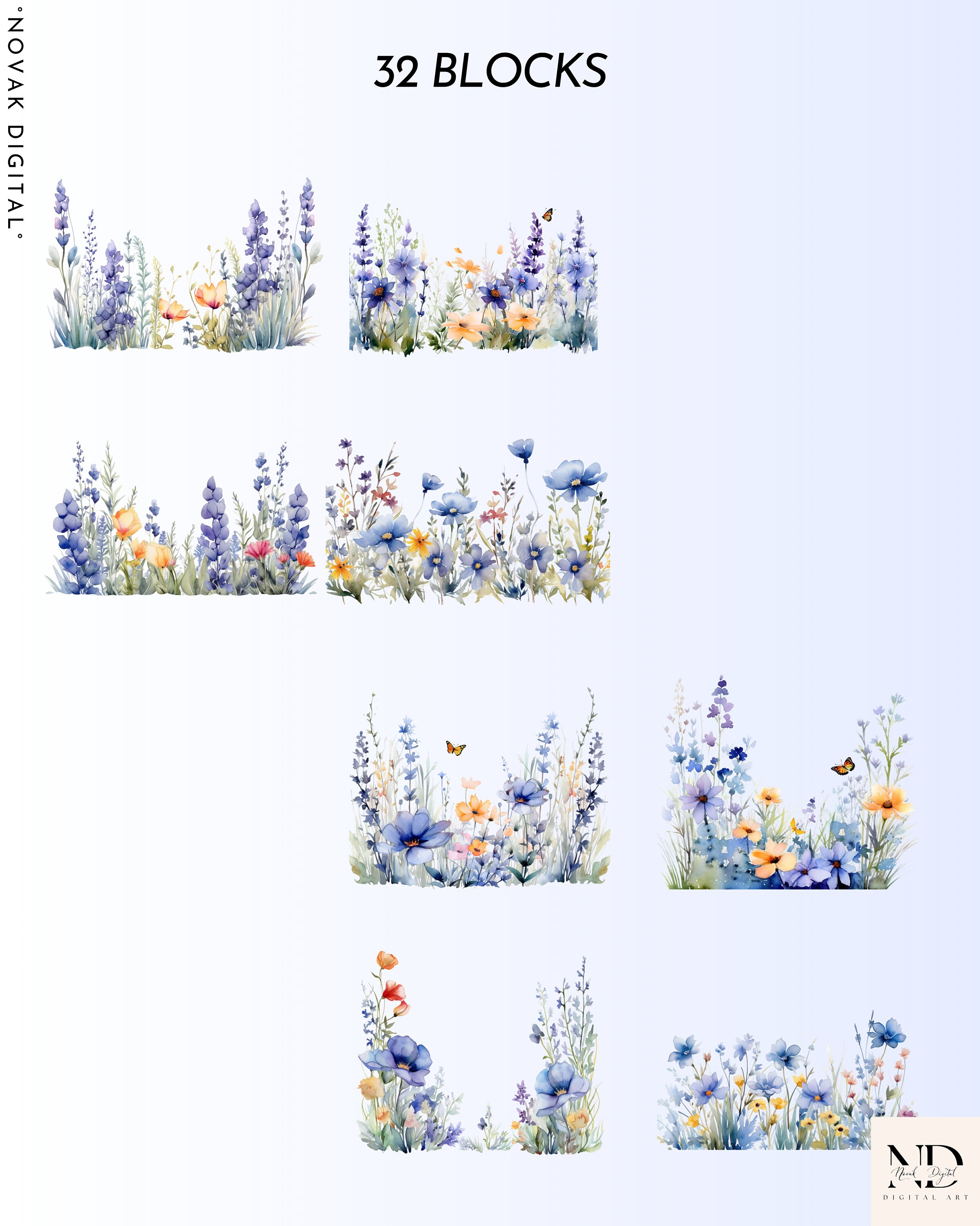 Watercolor Floral Blue & Indigo Borders Clipart 42 PNG - Etsy