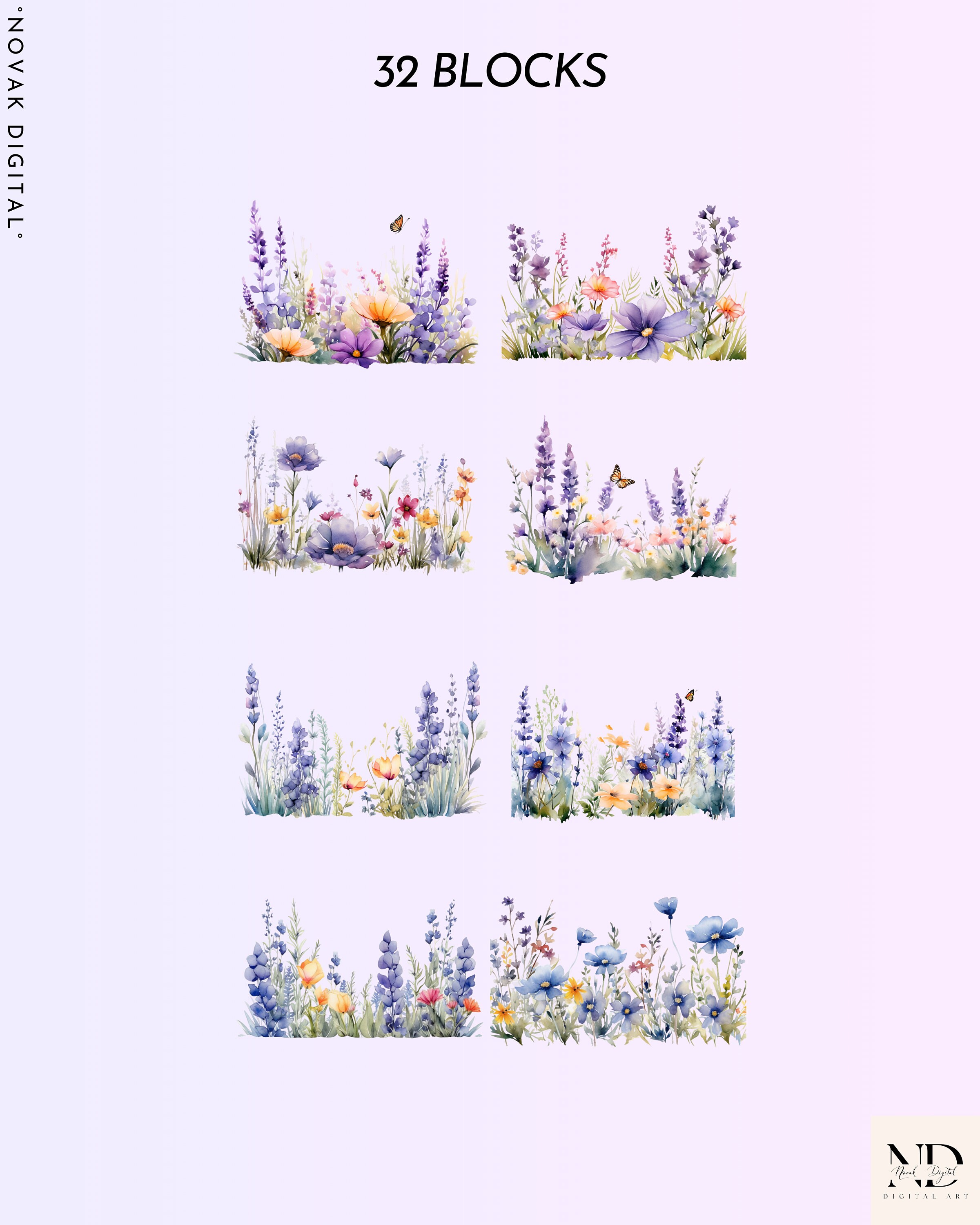 Watercolor Floral Purple & Indigo Borders Clipart 42 PNG Watercolor ...
