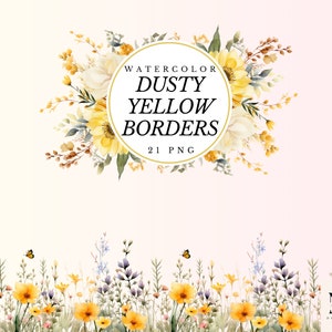 Watercolor Floral Pink & Yellow Borders Clipart 42 PNG Watercolor ...