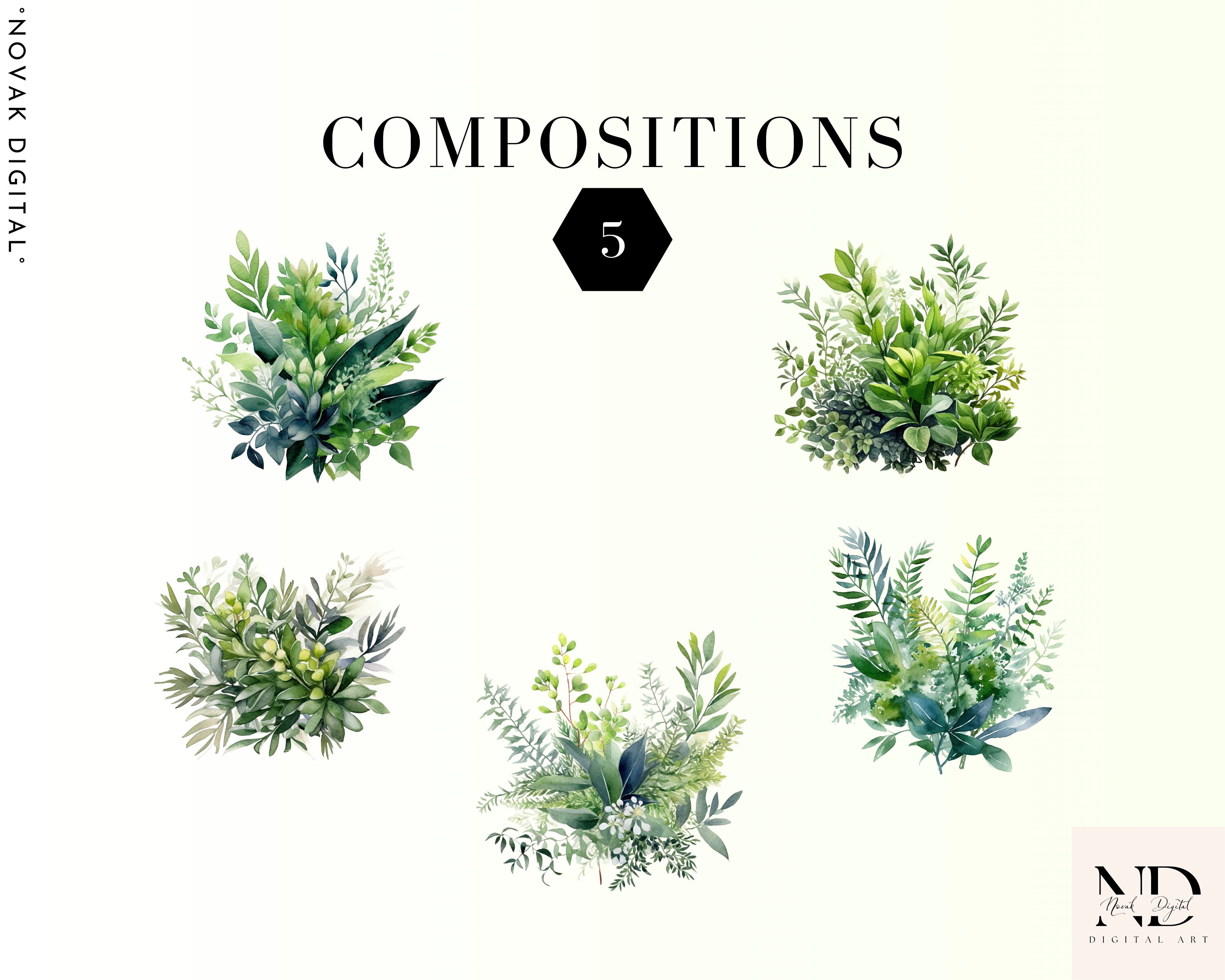 Watercolor Greenery Clipart PNG Bundle of 50, Green Leaves Branches PNG ...