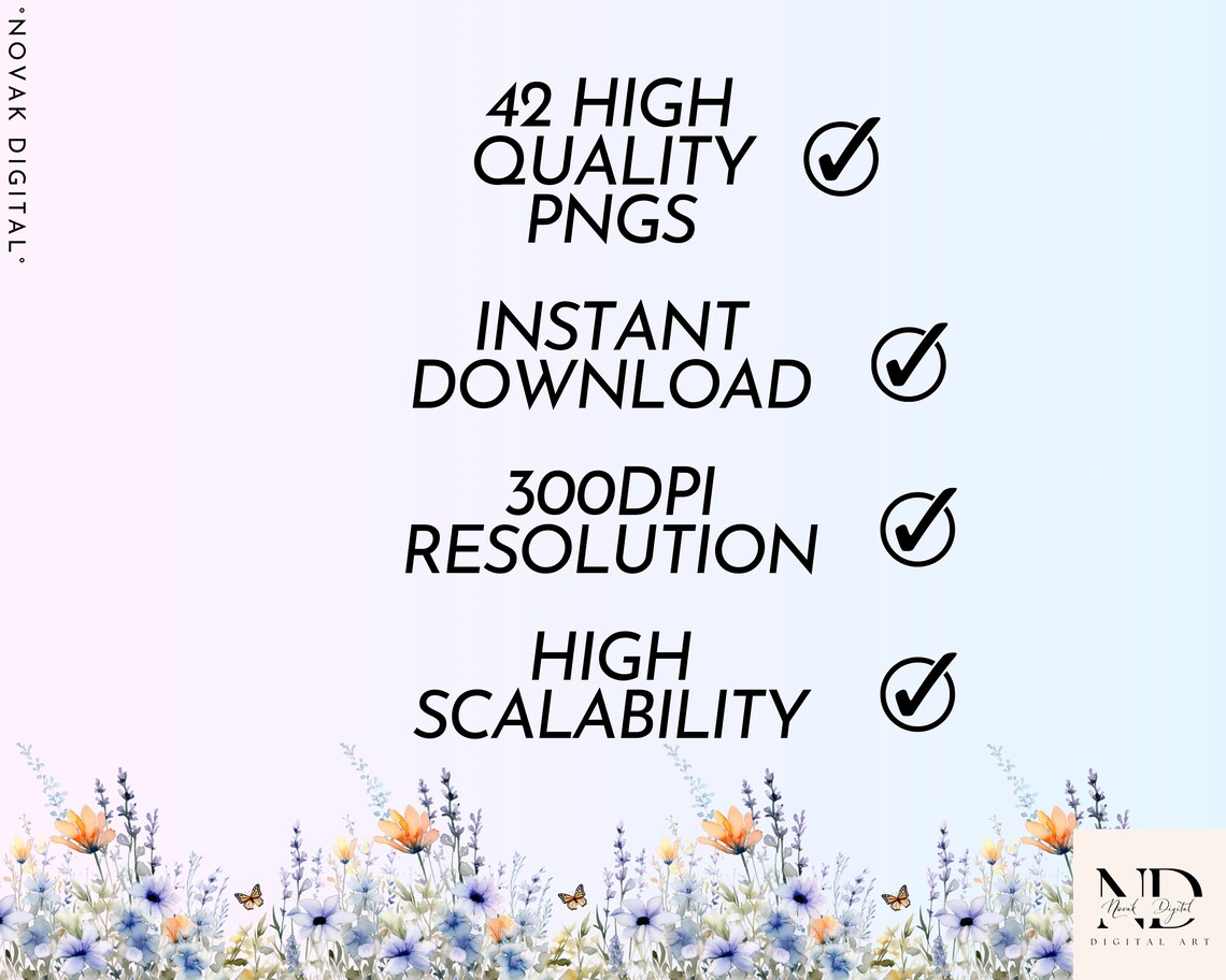 Watercolor Floral Blue & Purple Borders Clipart 42 PNG Watercolor ...